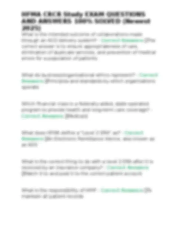 HFMA CRCR Study: Revenue Cycle Management Questions & Answers | Exams ...