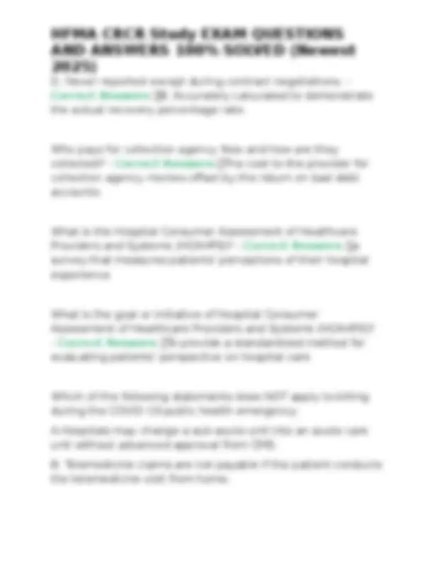 HFMA CRCR Study: Revenue Cycle Management Questions & Answers | Exams Nursing | Docsity