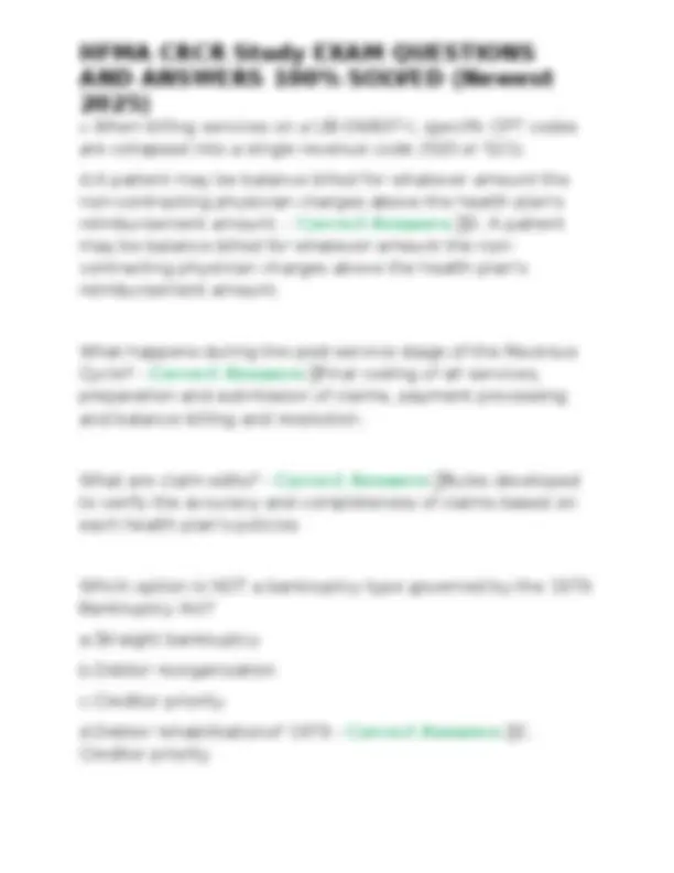 HFMA CRCR Study: Revenue Cycle Management Questions & Answers | Exams Nursing | Docsity