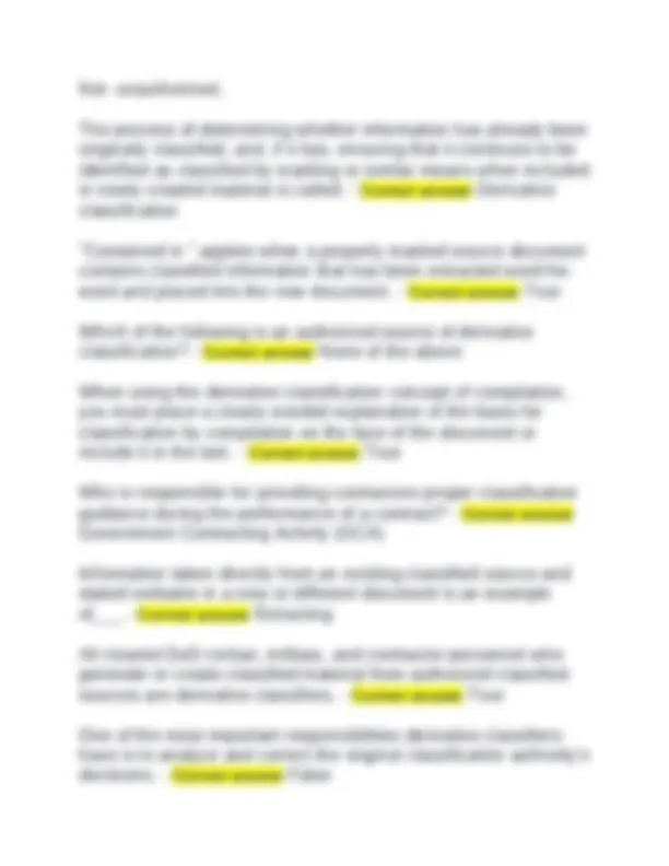 Derivative Classification Review Questions and Answers. | Exams Information Technology | Docsity