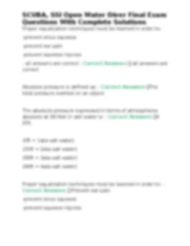 SSI Open Water Diver Final Exam Questions and Answers | Exams Water ...