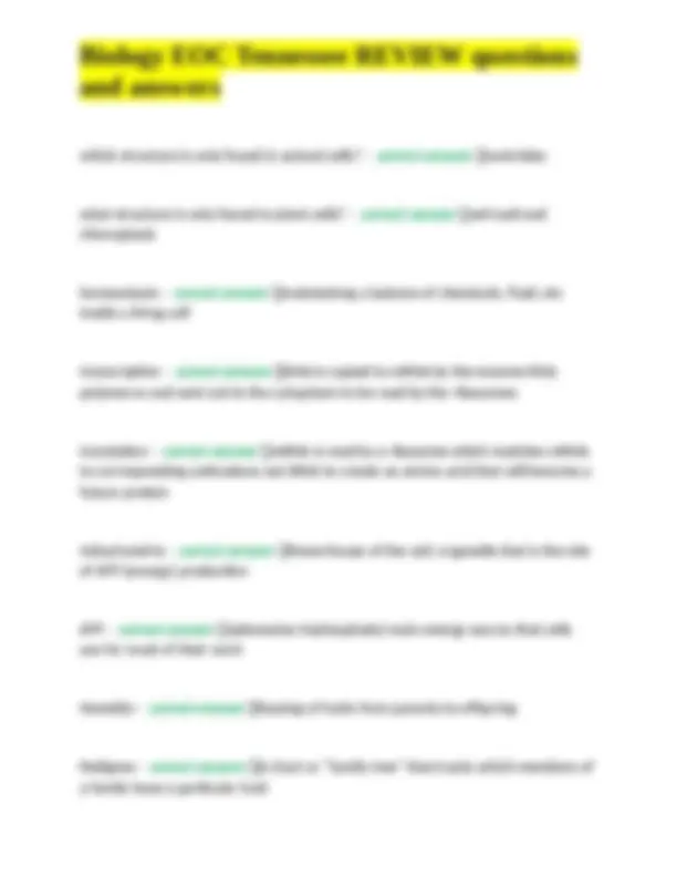 Biology EOC Tennessee Review Questions and Answers | Exams Biology ...