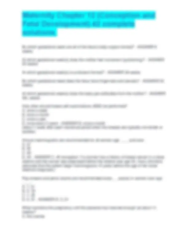 Maternity Chapter 12: Conception & Fetal Development Quiz | Exams Nursing | Docsity