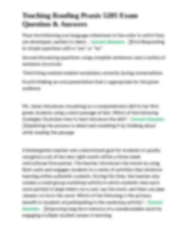 Teaching Reading Praxis 5205 Exam Question & Answers | Exams Nursing ...