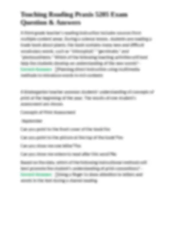 Teaching Reading Praxis 5205 Exam Question & Answers | Exams Nursing ...