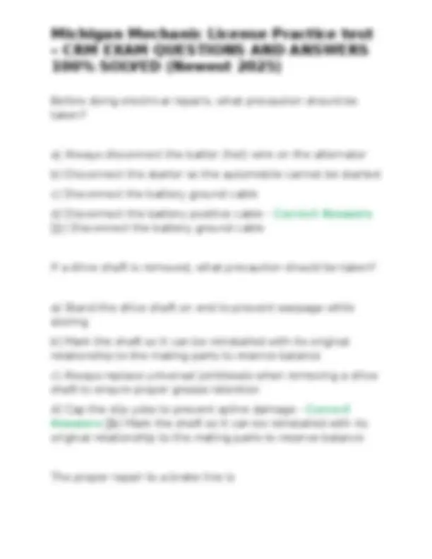 Michigan Mechanic License Practice Test: CRM Exam Questions and Answers ...