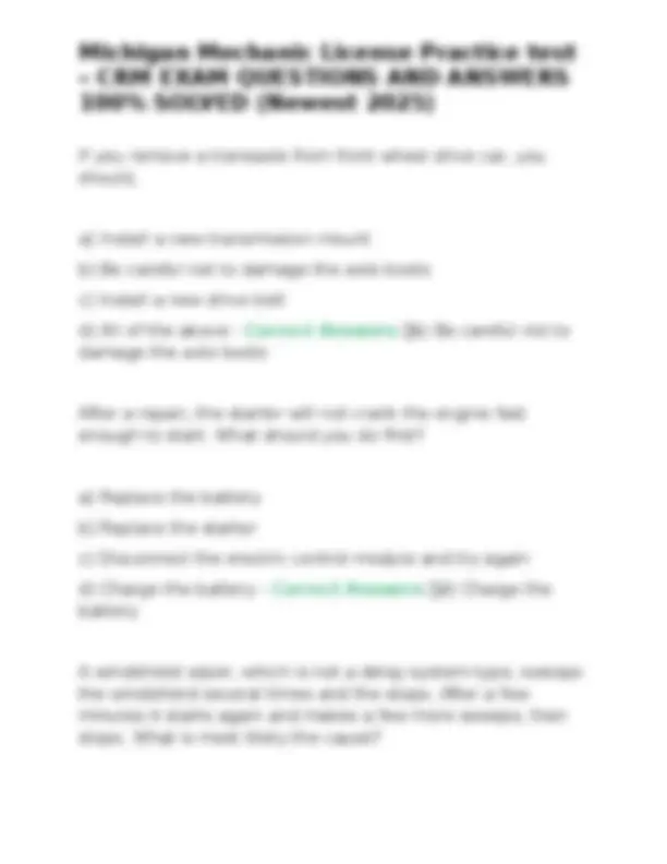 Michigan Mechanic License Practice Test: CRM Exam Questions and Answers ...