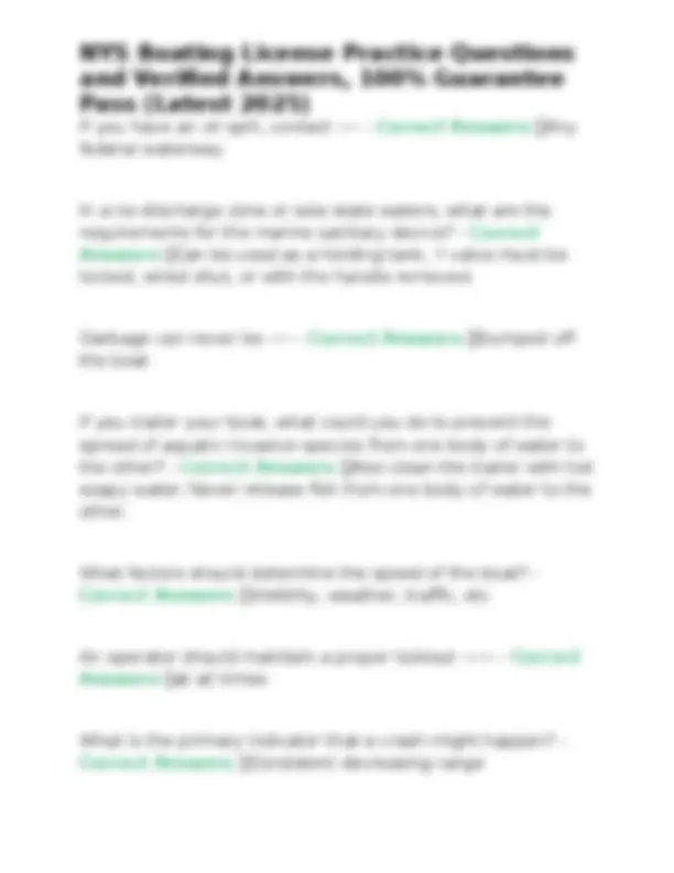 NYS Boating License Practice Questions and Answers | Exams Nursing ...