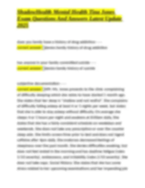 ShadowHealth Mental Health Tina Jones Exam Questions And Answers ...