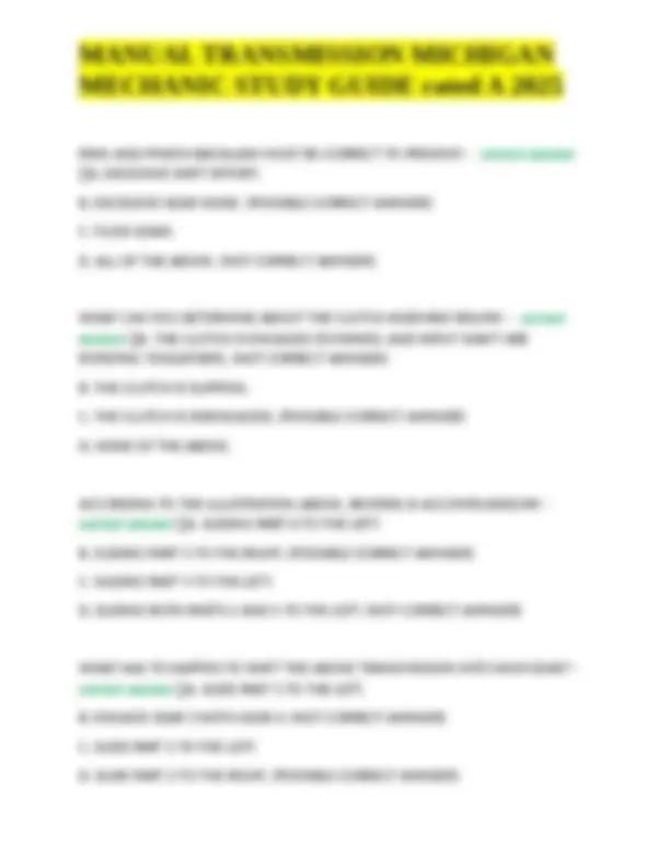 Manual Transmission Michigan Mechanic Study Guide: Multiple Choice ...