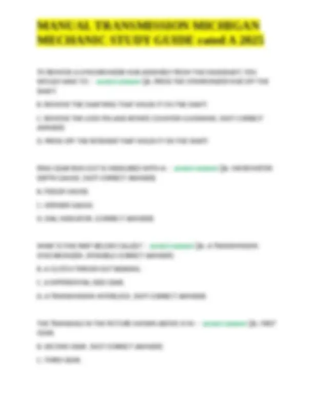 Manual Transmission Michigan Mechanic Study Guide: Multiple Choice ...