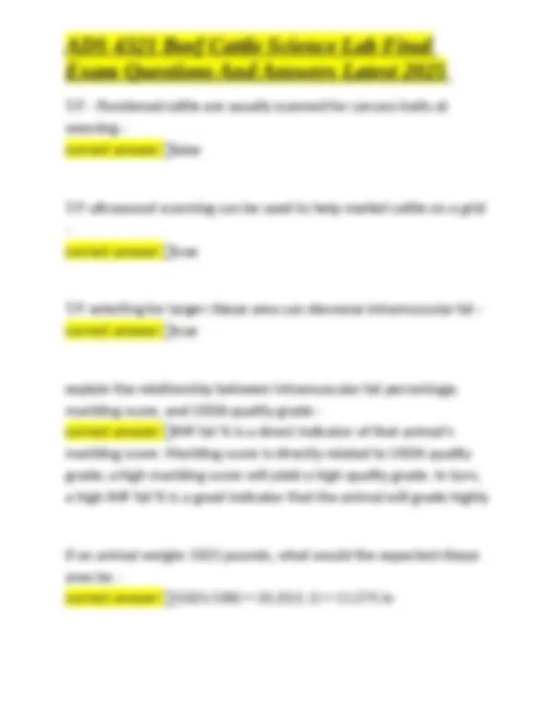 Beef Cattle Science Lab Final Exam Questions and Answers | Exams ...