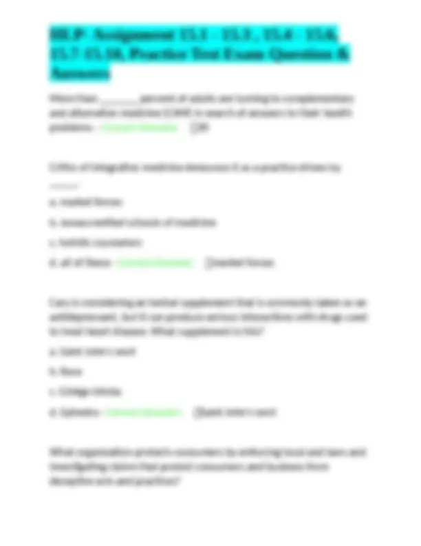 Health and Wellness: Practice Test Exam Questions and Answers | Exams ...