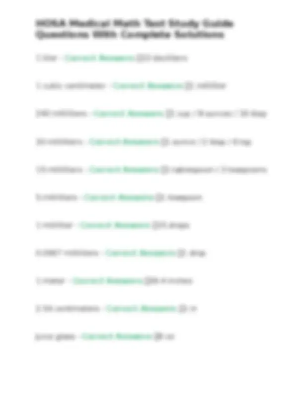 HOSA Medical Math Test Study Guide: Questions and Solutions | Exams ...