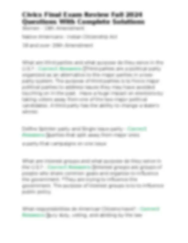 Civics Final Exam Review Fall 2024: Questions and Answers | Exams ...