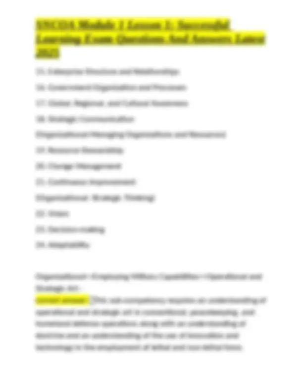 SNCOA Module 1 Lesson 1: Successful Learning Exam Questions and Answers ...