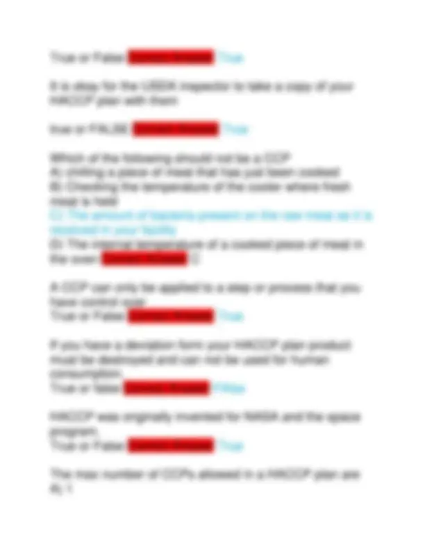 HACCP Certification Exam Questions and Answers | Exams Nursing | Docsity