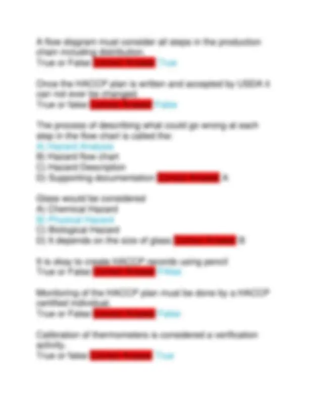 HACCP Certification Exam Questions and Answers | Exams Nursing | Docsity