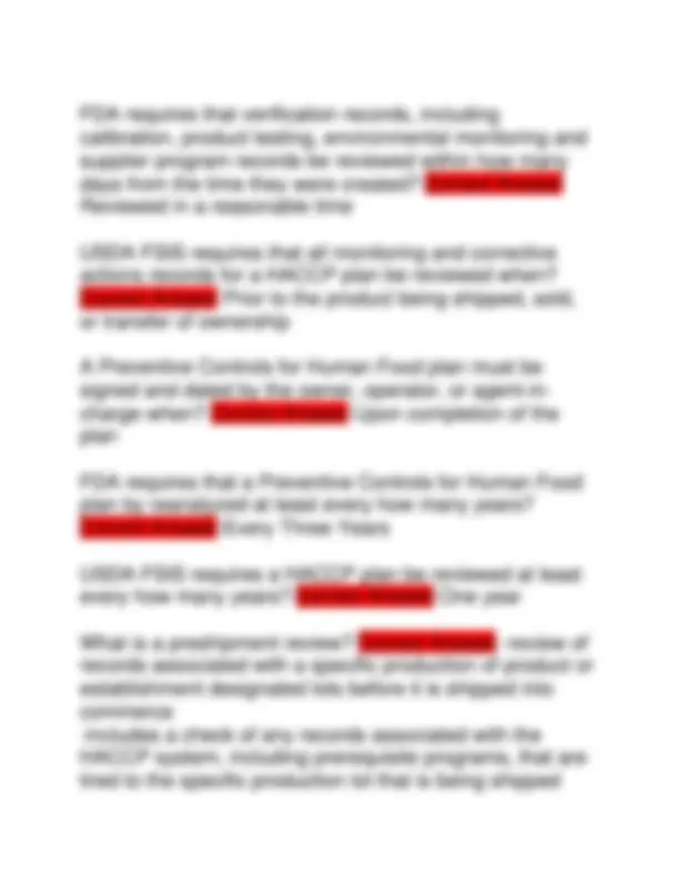 HACCP Certification Exam Questions and Answers | Exams Nursing | Docsity