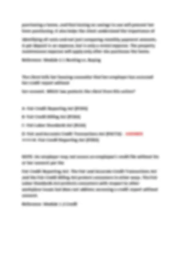 HUD Housing Counselor Certification Practice Exam | Exams Nursing | Docsity