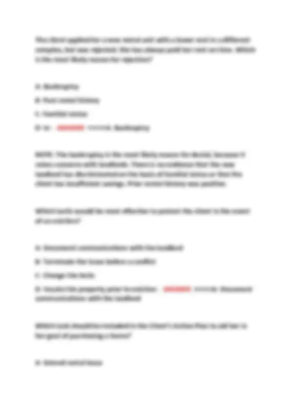 HUD Housing Counselor Certification Practice Exam | Exams Nursing | Docsity