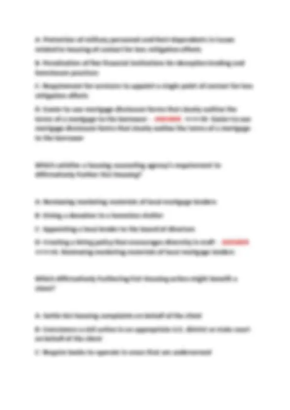 HUD Housing Counselor Certification Practice Exam | Exams Nursing | Docsity