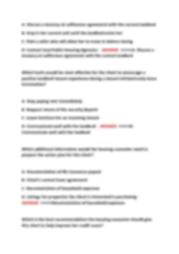 HUD Housing Counselor Certification Practice Exam | Exams Nursing | Docsity