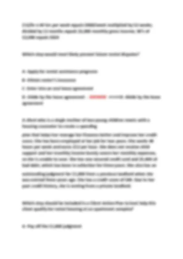 HUD Housing Counselor Certification Practice Exam | Exams Nursing | Docsity