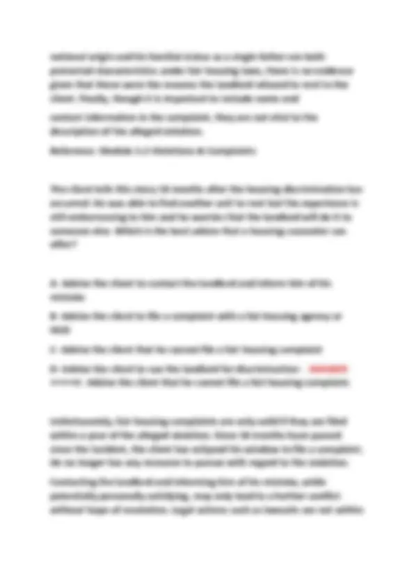 HUD Housing Counselor Certification Practice Exam | Exams Nursing | Docsity