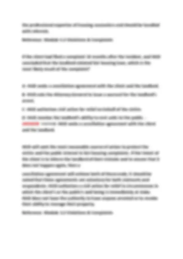 HUD Housing Counselor Certification Practice Exam | Exams Nursing | Docsity