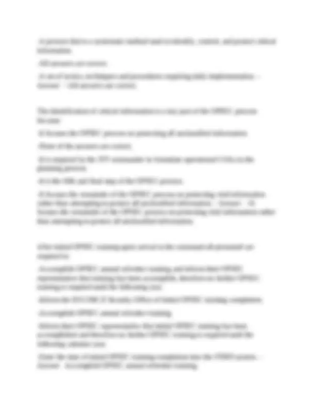 Operations Security (OPSEC) Annual Refresher questions with correct ...