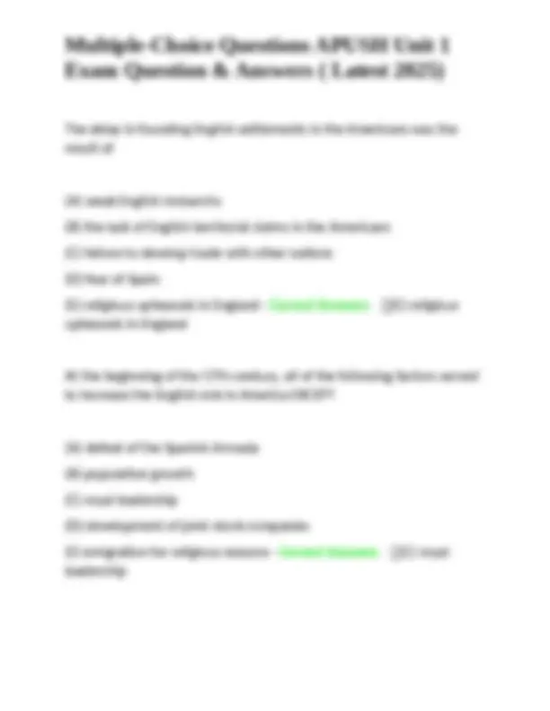 Multiple-Choice Questions APUSH Unit 1 Exam Question & Answers ( Latest ...