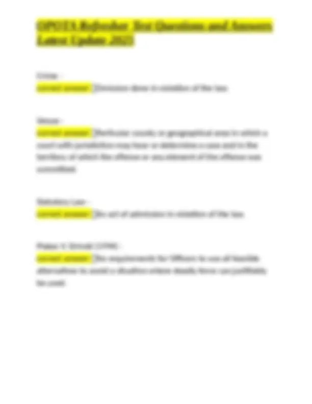 OPOTA Refresher Test Questions and Answers: Law Enforcement Training ...