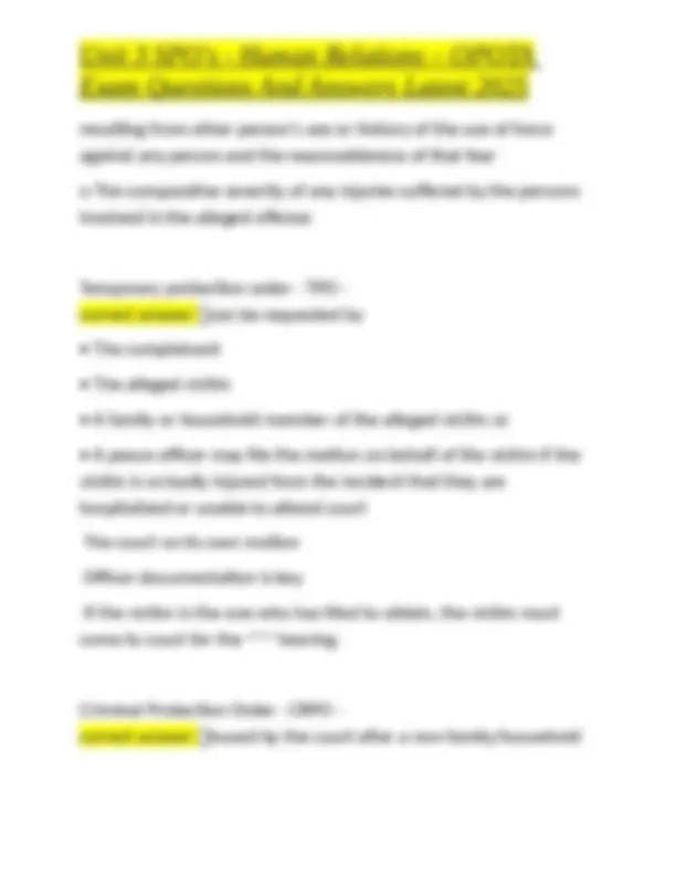 Human Relations in Law Enforcement: Exam Questions and Answers for Unit ...