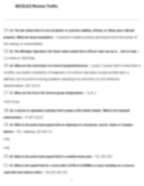 MCOLES Review Traffic Exam Questions and Answers | Exams Law | Docsity