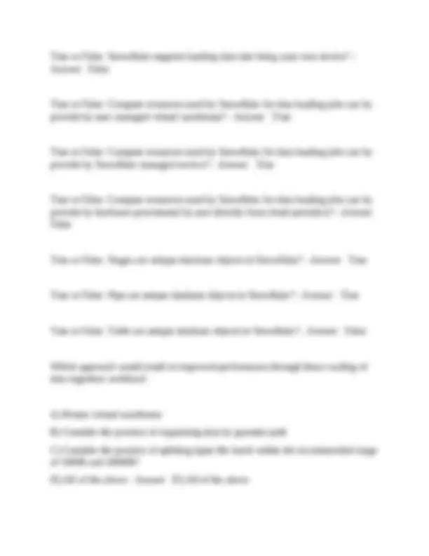 Snowflake Certification Questions and Answers | Exams Computer Science | Docsity