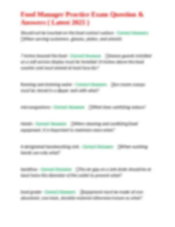 Food Manager Practice Exam Questions and Answers (Latest 2025) | Exams ...