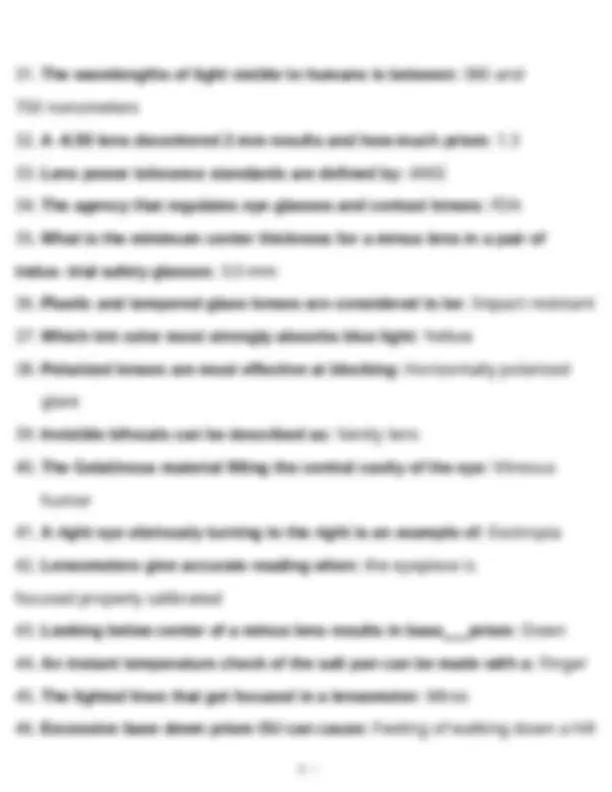 Optometry Final Exam Questions and Answers | Exams Nursing | Docsity