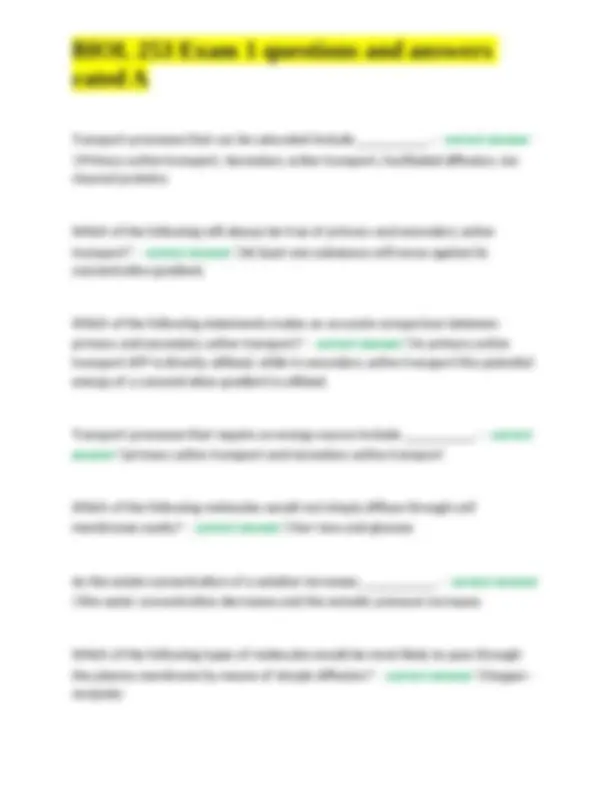 BIOL 253 Exam 1 Questions and Answers: Membrane Transport and Cell ...