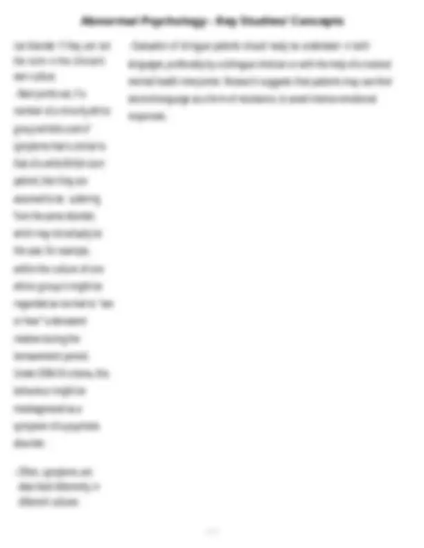 Abnormal Psychology: Key Studies and Concepts | Exams Psychology | Docsity