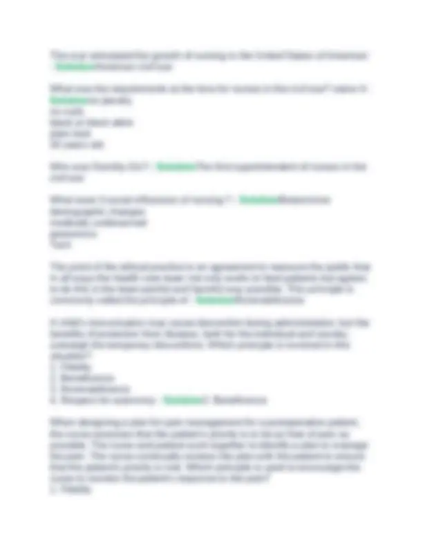 Nursing Fundamentals: Multiple Choice Questions and Answers | Exams Nursing | Docsity