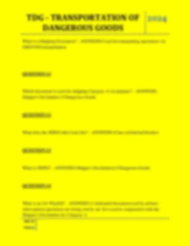 TDG - TRANSPORTATION OF DANGEROUS GOODS QUESTIONS AND ANSWERS 2025 ...