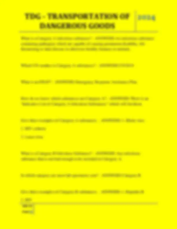 TDG - TRANSPORTATION OF DANGEROUS GOODS QUESTIONS AND ANSWERS 2025 ...