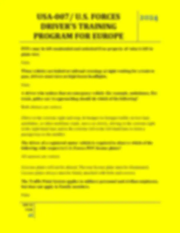 USA-007/ U.S. FORCES DRIVER'S TRAINING PROGRAM FOR EUROPE QUESTIONS AND ...