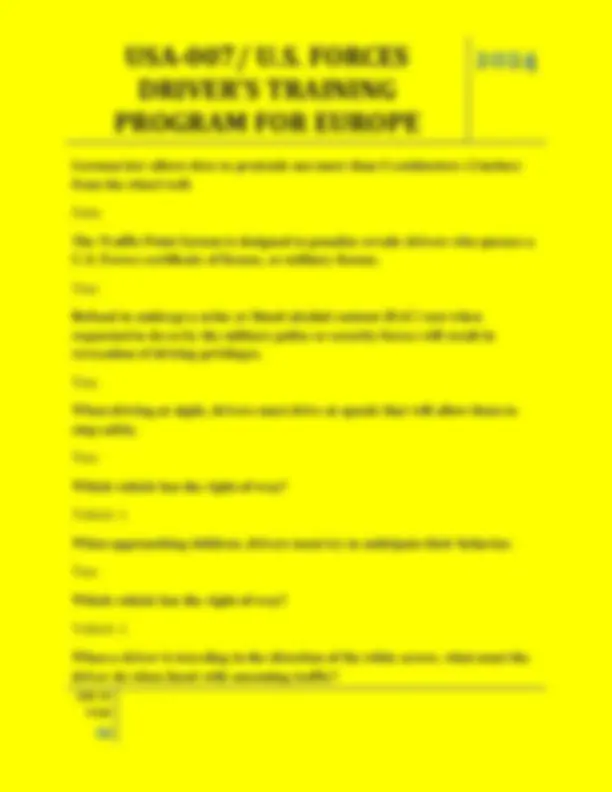 USA-007/ U.S. FORCES DRIVER'S TRAINING PROGRAM FOR EUROPE QUESTIONS AND ANSWERS 2025 | Exams Law ...