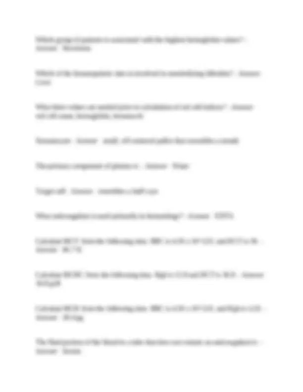 Hematology Exam 1 Questions and Answers | Exams Nursing | Docsity