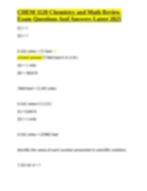 CHEM 1120 Chemistry and Math Review: Exam Questions and Answers | Exams Chemistry | Docsity