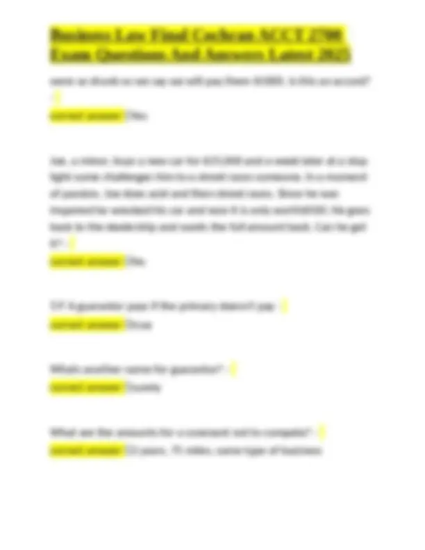 Business Law Final Exam Questions and Answers: ACCT 2700 | Exams Business and Labour Law | Docsity