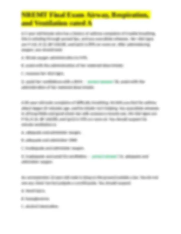 NREMT Final Exam Airway, Respiration, and Ventilation rated A | Exams ...