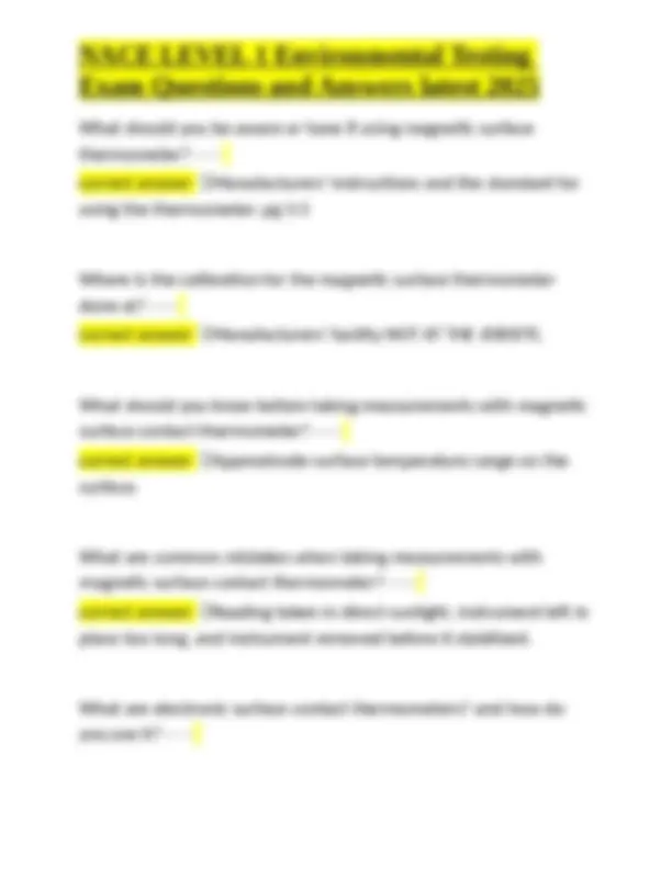 NACE Level 1 Environmental Testing Exam Questions and Answers | Exams ...